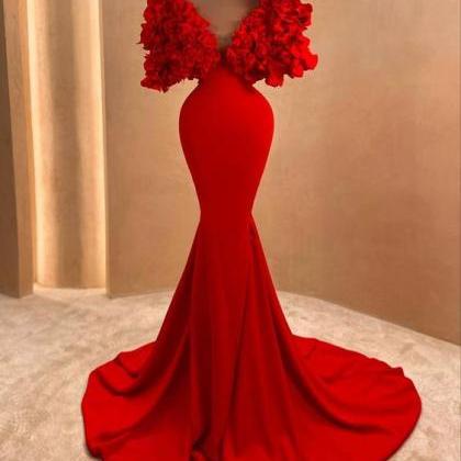 Elegant Prom Dresses, Red Prom Dresses, Floral Evening Dresses, Simple ...