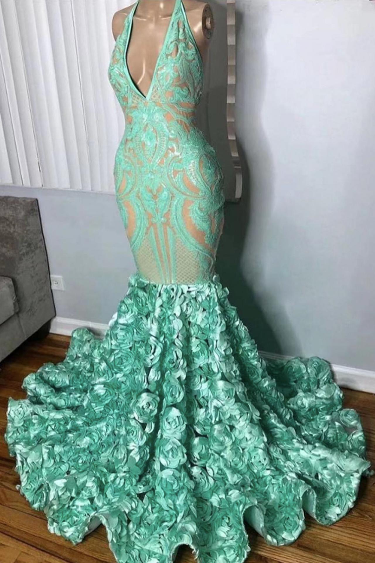 Halter Prom Dresses, Turquoise Blue Prom Dresses, Sexy Formal Dresses ...