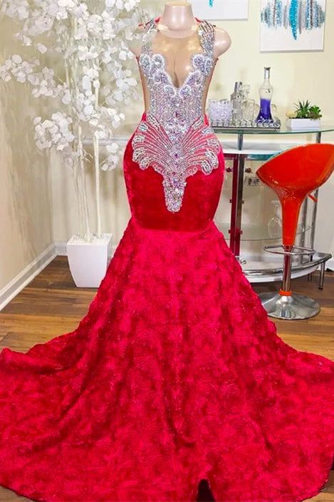 Red Rhinestones Prom Dresses 2025, Floral Fashion Birthday Party ...