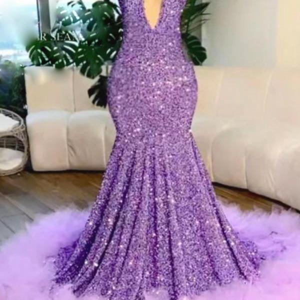 Purple Prom Dresses, Glitter Prom Dresses, Halter Prom Dresses, Luxury ...