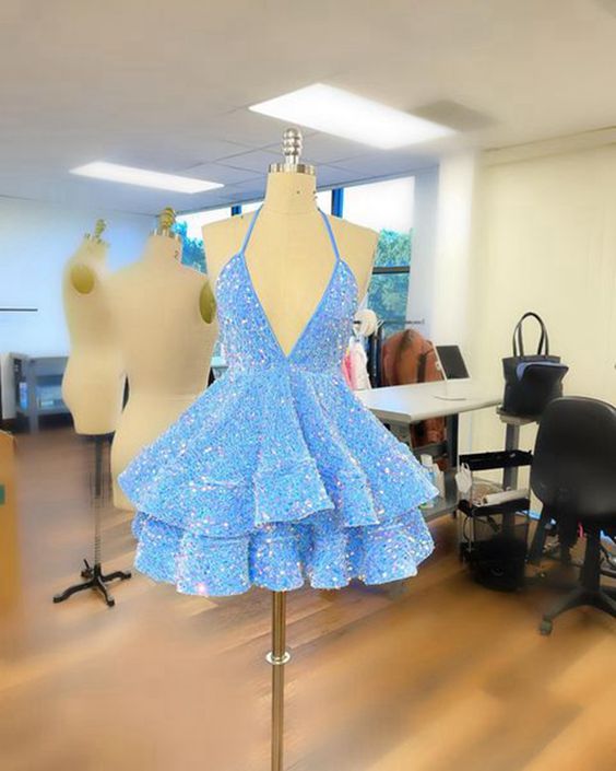 Robes De Cocktail, Blue Prom Dresses, Short Prom Dresses, Sparkly ...