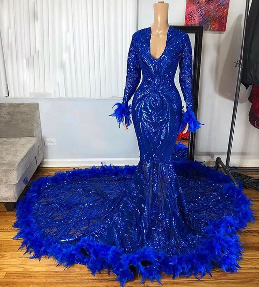 Royal Blue Prom Dresses, Feather Prom Dress, Plus Size Prom Dresses ...