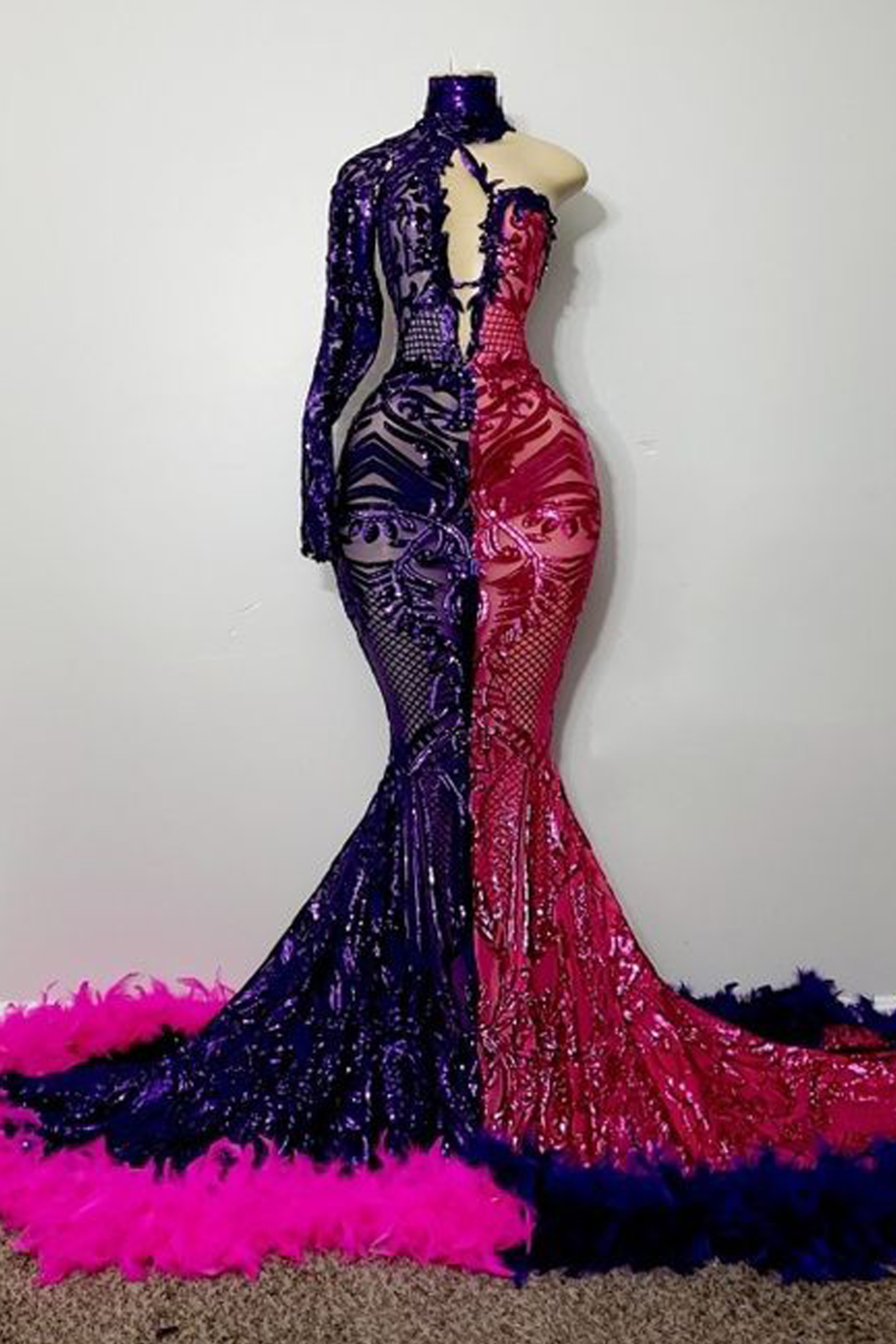 High Neck Prom Dress, Elegant Prom Dresses, Sparkly Prom Dresses, Two ...