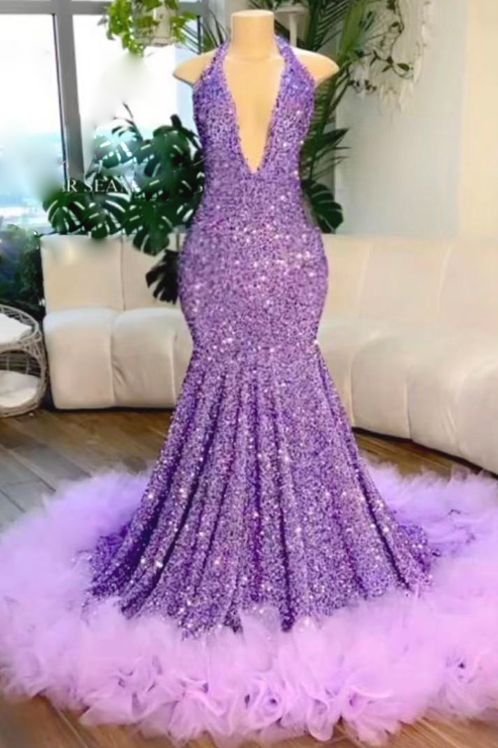 Purple Prom Dresses, Glitter Prom Dresses, Halter Prom Dresses, Luxury ...
