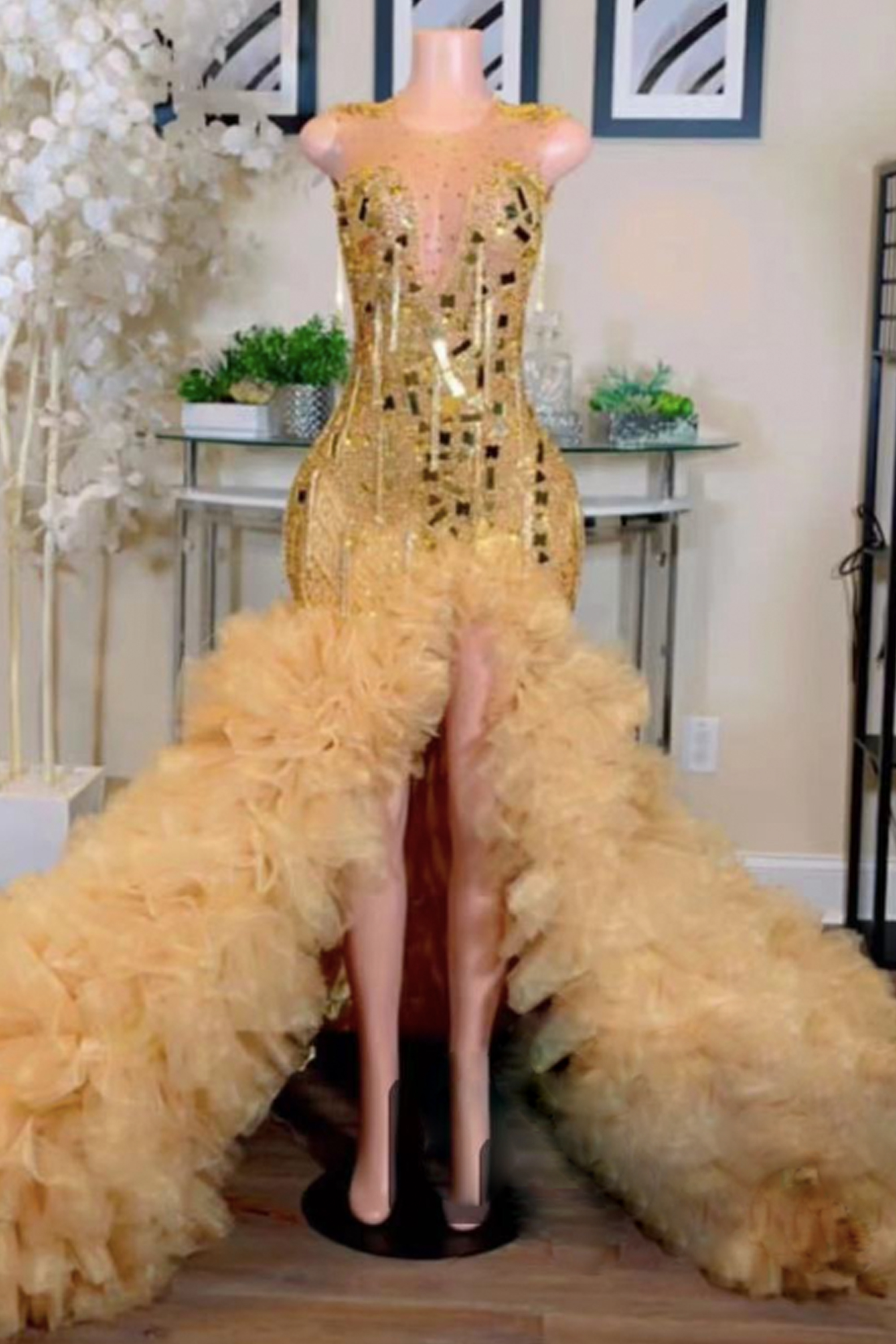 Shinny Crystals Prom Dresses, Gold Sparkly Prom Dresses, Luxury ...