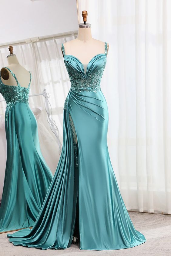 Turquoise Blue Lace Prom Dresses, Beading Prom Dresses 2025, Fashion ...
